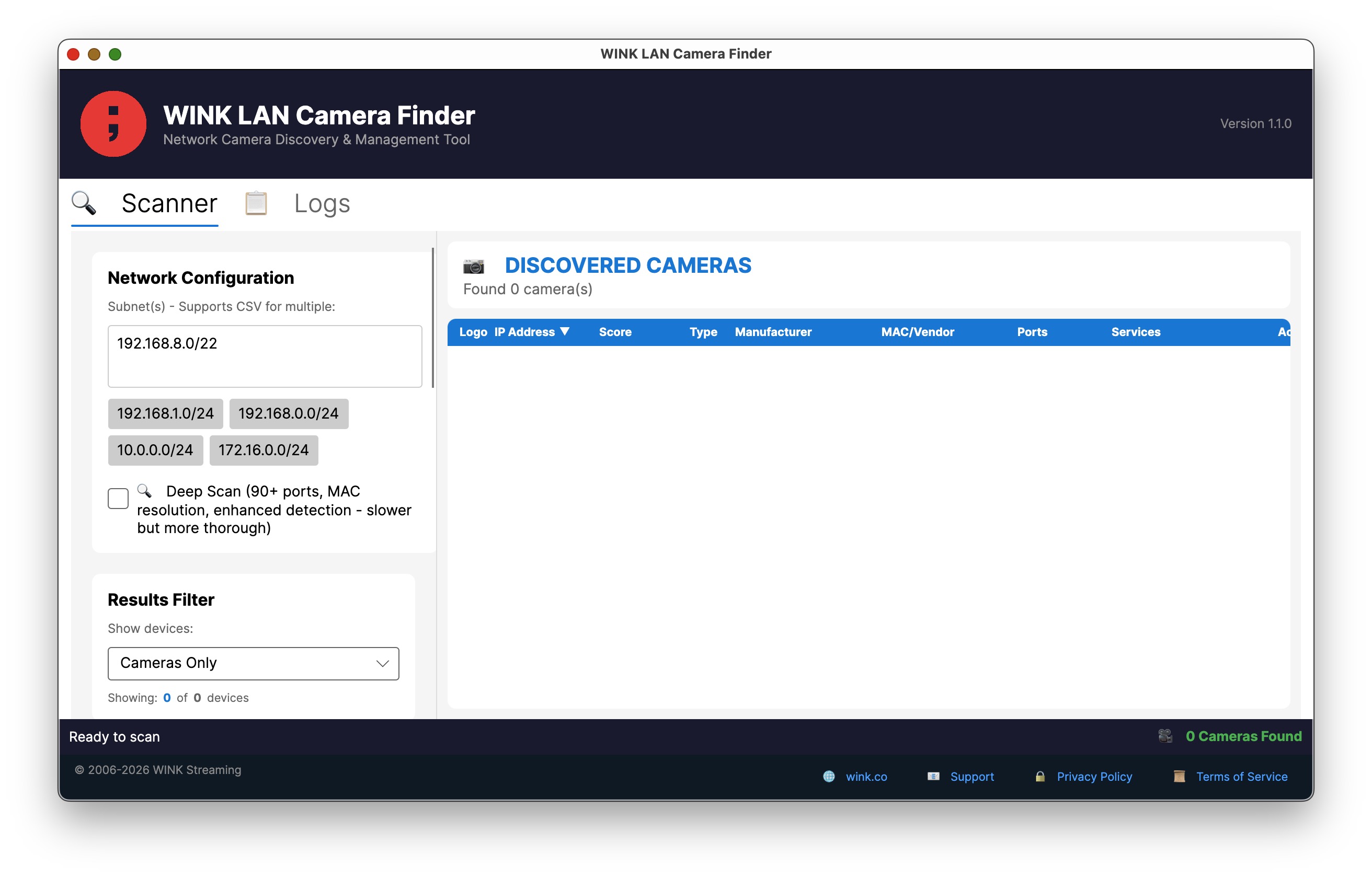 WINK LAN Camera Finder V1.1 - The Most Comprehensive Network Camera ...